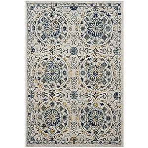 SAFAVIEH Evoke Collection 5'1" x 7'6" Ivory/Blue EVK252C Boho Non-Shedding Living Room Bedroom Area Rug