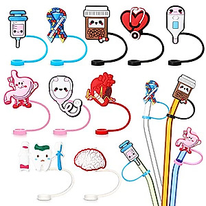 Straw Covers Silicone Kawaii Straw Cover Nurse Theme Straw Caps Reusable Drinking Dust Proof Straw Tip Covers for 6-8 mm (Cute, 10 Pcs)
