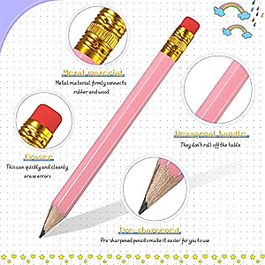 24 Pieces Small Pencils Half Pencils Golf Pencils with Eraser Easy to Hold Graphite HB Pencils for Baby Shower Bridal Shower Wedding Golf School Office (Pink)