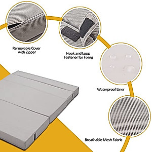 BDEUS Folding Mattress Folding Sofa 4" Breathable High-Density Foam Mattress Topper, Portable Guest Bed with Removable&Washable Cover, 75 x 39 inches