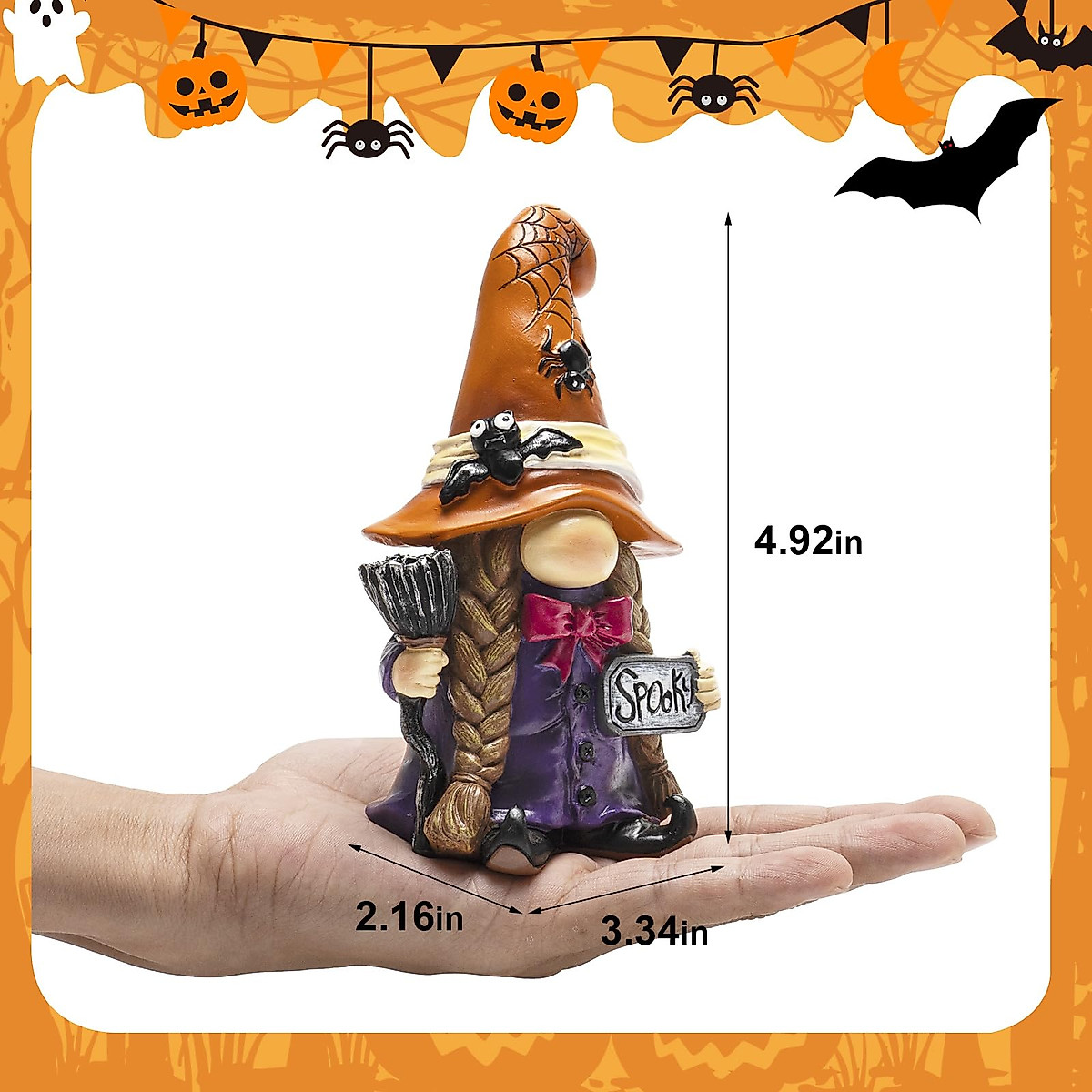 Geemuslly Halloween Gnomes Decorations Figurines Indoor Tiered Tray Table Top Centerpiece Mantle Office Desk Shelf Resin Witch Elf Decor Small Statues Home Ornaments Gift