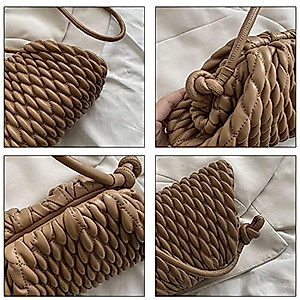 ELDA Dumpling Bag for Women Quilted Clutch Handbag Cloud Purse Fashion Ruched Bag Handmade Leather Hobo Bag