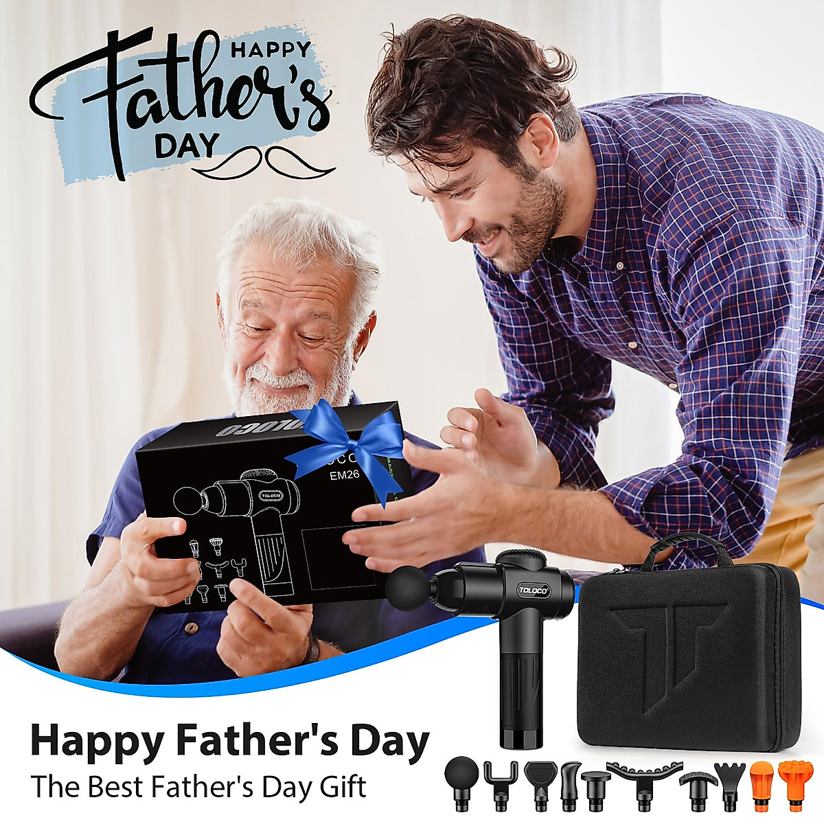 TOLOCO Massage Gun, Father Day Gifts, Deep Tissue Back Massage for Athletes for Pain Relief, Percussion Massager with 10 Massages Heads & Silent Brushless Motor, Relax Gifts for Dad/Mom, Black