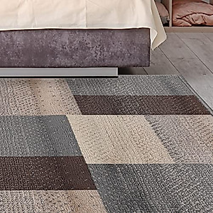 BLUENILEMILLS BNM Fiji Contemporary Indoor Area Rug Collection, Modern Patchwork Geometric Area Rug with Durable Jute Backing, 5' x 8', Grey
