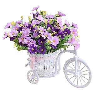 Bicycle Artificial Flower Desktop Decoration Nostalgic Bicycle Planter Garden Decor Mini Tricycle Fake Silk Flower Plant Stand for Home Office Wedding Party Decoration