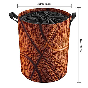 Basketball Laundry Basket Collapsible Kids Laundry Hamper with Drawstring Ball Sport Toys Storage Basket with Handle Boys Bedroom Decor 14x17.3 Inches