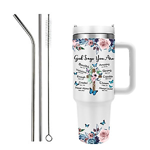 Religious Tumbler with Handle - 40oz Stainless Steel Travel Mug Insulated Coffee Cup, Christian Birthday Gifts for Women - Religious Inspirational Gifts for Women - Gift for Sister Best Friend Woman