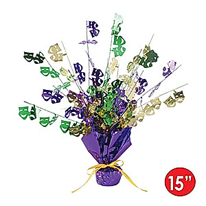 Beistle Mardi Gras Green Gold and Purple Metallic 3-D Gleam 'N Burst Centerpieces, 2 Piece, 15"