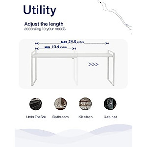 Nxconsu Expandable Cabinet Shelf Organizer Storage Rack Shelf Riser for Kitchen Pantry Cupboard Bathroom Under Sink Counter Countertop Desk Space Saver Freestanding Stackable Heavy Duty White Large