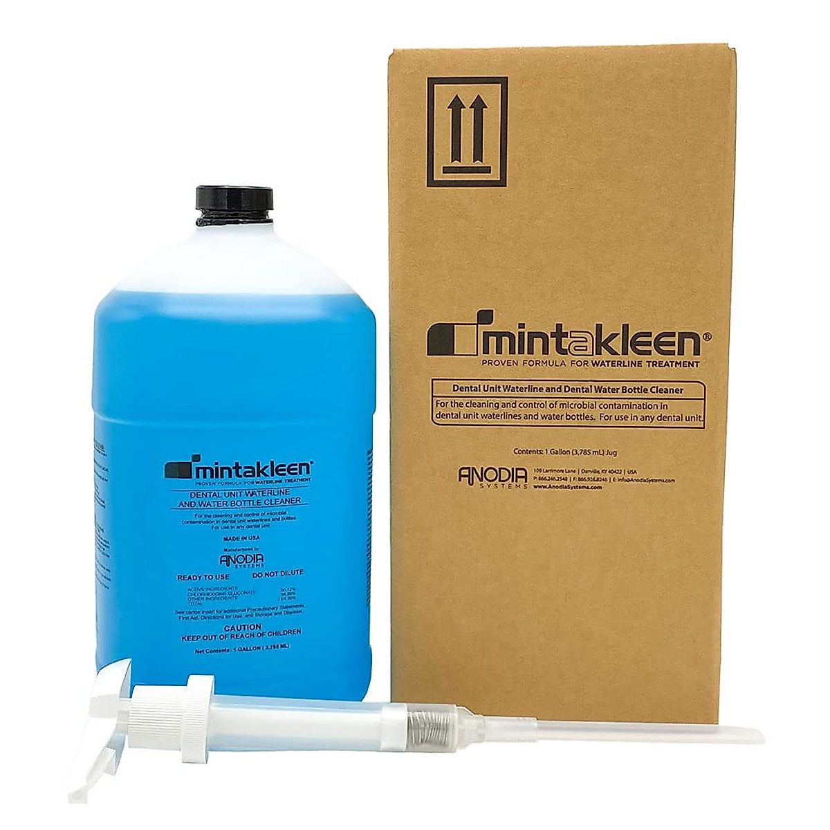 Mint-A-Kleen® 1 Gallon JUG w/Dispensing Pump Dental Unit Waterline and Bottle Cleaner MINTAKLEEN® 128 Ounces (32 Treatments) Water line Solution 3,785 mL