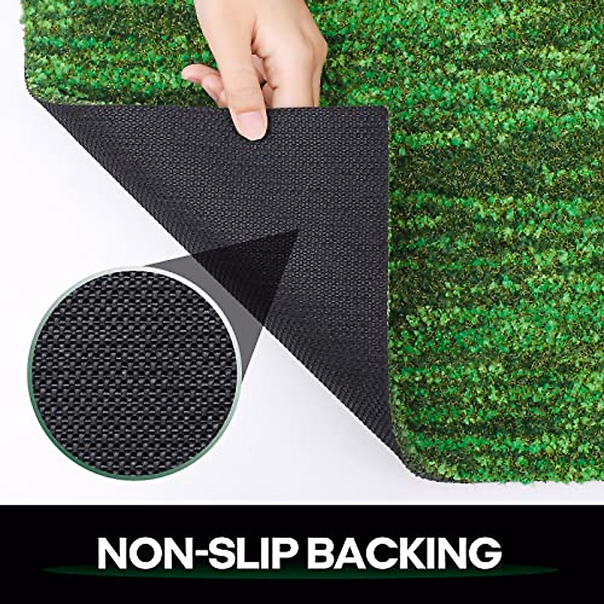 LINLA Garden Front Dog Door Mat for Muddy Paws, 18"x30"- Fake Faux Grass & Super Absorbent Fibers for Dirt Trapper, Rubber Non-Slip, Perfect Rug for High Traffic Entryways, Green