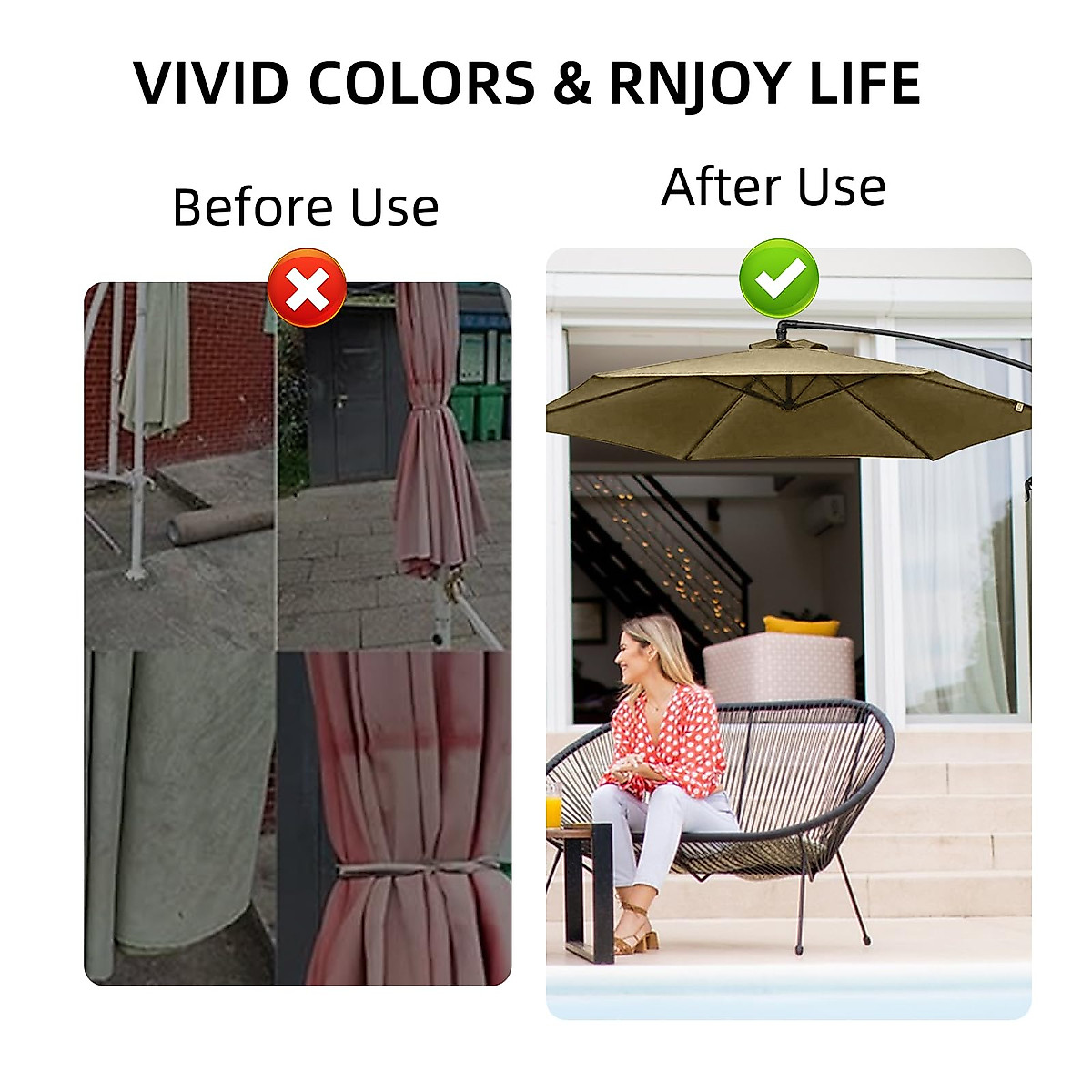 ZIAERKOR Replacement Parasol canopy for 9.8ft, Patio Parasol Replacement Canopy 9.8ft, Outdoor replacement parasol cover surface polyester UV blocking (Khaki, 6ribs)