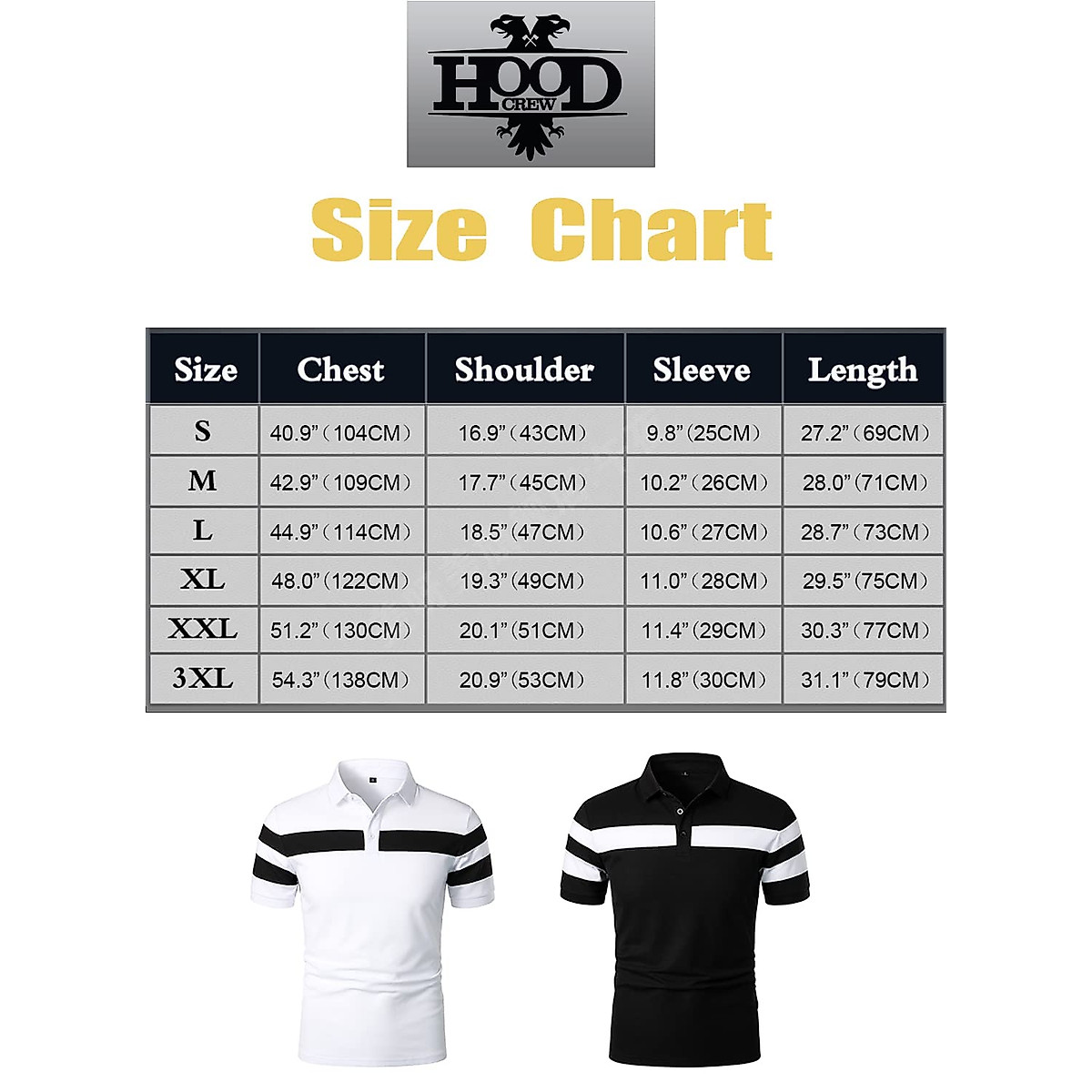 HOOD CREW Mens Short Sleeve Polo Shirts Stylish Design Summer T Shirt White M