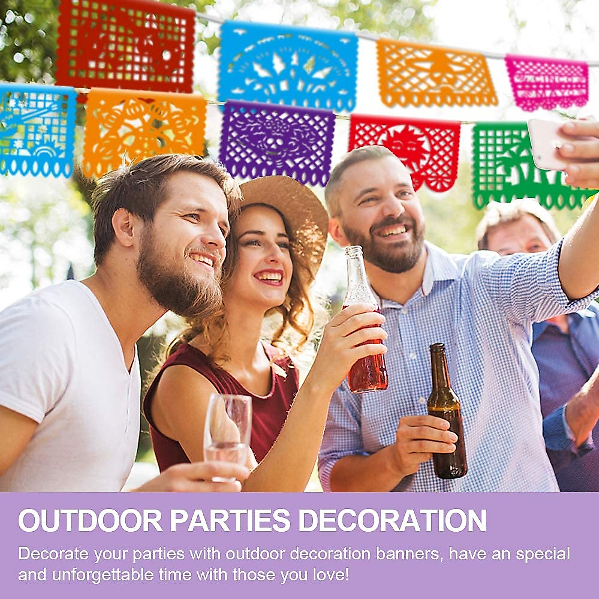 Asoulin 5 PCS Mexican Party Banners, Cinco De Mayo Mexico Decor, Fiesta Party Decoration, Easter Decor, Plastic Papel Picado, Dia De Los Muertos, Day of The Dead Decoration, 12 Patterns/90 Feet Total