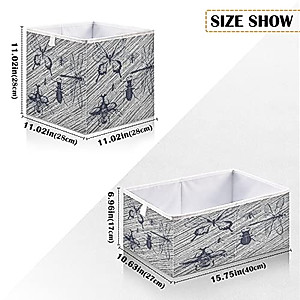 WELLDAY Storage Basket Dragonfly Butterfly Insect Grey Foldable 11 x 11 x 11 in Cube Storage Bin Home Decor Organizer Storage Baskets Box for Toys, Books, Shelves, Closet, Laundry, Nursery