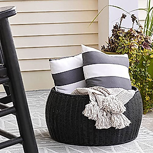 Household Essentials Handwoven Resin Storage Stool Ottoman, Black