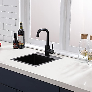 VCCUCINE Black Bar Sink Drop in, 13 x 15 Inch Topmount RV Small Kitchen Sink, Handmade Stainless Steel Wet Bar Sink, Outdoor Single Bowl Prep Sink with Dish Grid & Drain