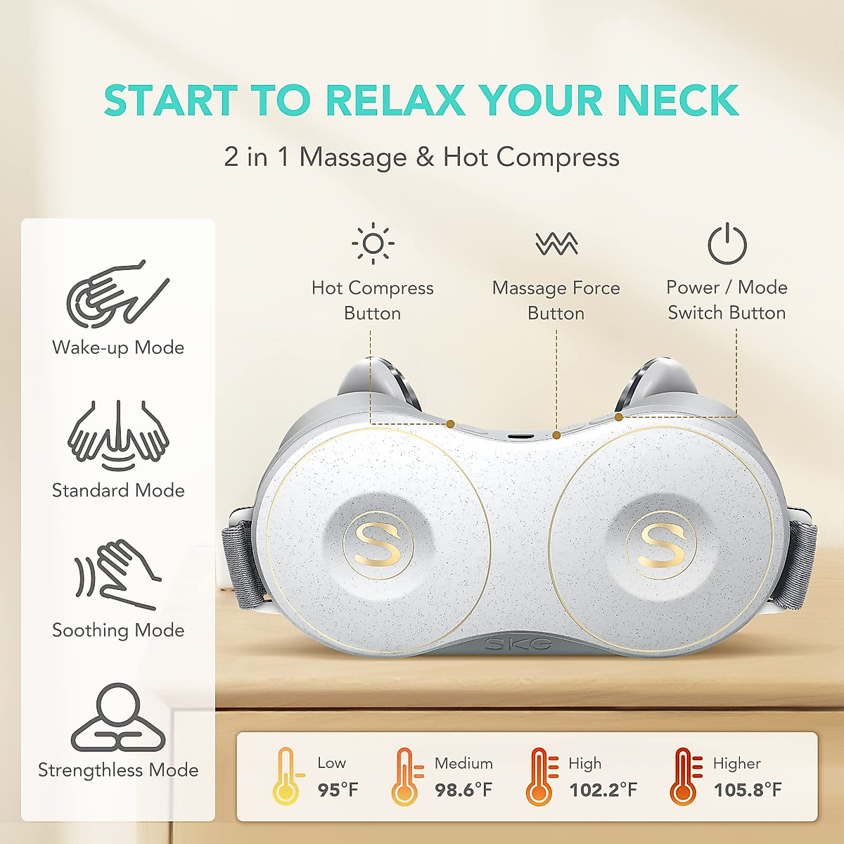 SKG H7 Neck Massager for Pain Relief Deep Tissue, Shiatsu Neck and Shoulder Massager 4D Electric Kneading Massager with Heating Relax at Home Office Car, Gift for Men Women, Maye Musk's Choice