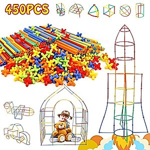 Creative Straw Toys 450Pcs STEM Building Toys Aged for 3 4 5 6 7+ Preschool Kids Constructor Toy Thin Tube Toy DIY Educational Toy Interlocking Plastic Engineering Toys Kit for Boys and Girls Gift