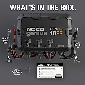 NOCO Genius GENPRO10X3, 3-Bank, 30A (10A/Bank) Smart Marine Battery Charger, 12V Waterproof Onboard Boat Charger, Battery Maintainer and Desulfator for AGM, Lithium (LiFePO4) and Deep-Cycle Batteries
