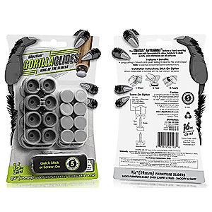 GorillaGlides CB193 3/4 Inch Chair Glides/Furniture Feet Floor Protectors (Set of 16 Sliders) Self-Adhesive or Screw-On, for Sliding on Carpet and Hard Surface Flooring, Round