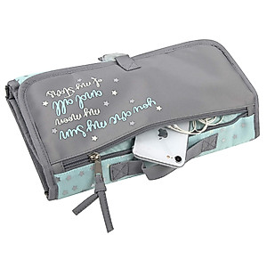 Diaper Bag Tote 5 Piece Set with Sun, Moon, and Stars and Baby Portable Changing Pad, Diaper Bag, Travel Mat Station Gift Set