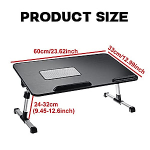 ZEMILY Portable Folding Laptop Stand Holder Study Table Desk Cooling Fan Foldable Computer Desk for Bed Sofa Tea Serving Table Stand