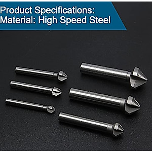 Aracombie 6 Pack 3 Flute 90 Degree Countersink Drill Bit Set, HSS Chamfering Tool Set Metric End Mill Cutter Bits, Deburring Chamfering Bit for Metal, Wood, Aluminum, Stainless Steel