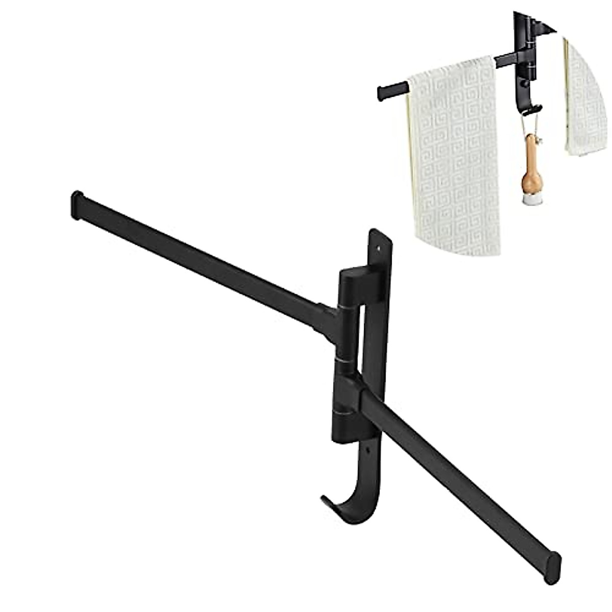UUS Rotating Towel bar 2 arm Bathroom, Wall Mounted Swing Out Towel Rack with Hook for Bathroom, Kitchen Space Saving, Home, Hote