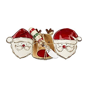 Mud Pie, Multi, Christmas Santa and Reindeer Triple Dip Serving Set, dish 5" x 11" | spreader 5 1/2"