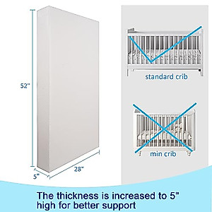 BBjixiang Baby Crib Mattress Premium Foam Toddler Bed Mattress with Waterproof and Removable Cover - 52"x28"x5" - Fits Standard Full-Size Crib and Toddler Bed