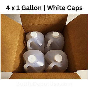 (4 PACK) 128 Oz Empty Plastic Gallon Juice Bottles with Tamper Evident WHITE Caps - Smoothie Bottles - Ideal for Juices, Milk, Smoothies, Picnic's and Even Meal Prep - Made in USA