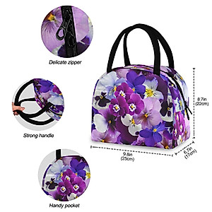 MCHIVER Lunch Bags for Women - Purple Pansy Flower Large Insulated Lunch box for Adult Lunch Tote for Work Reusable Cooler Bag Foldable Bag for Lunch