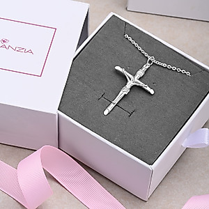 ELEGANZIA Sterling Silver Crucifix Necklace Women Cross Necklace for Men Catholic, Crucifix Pendant with Adjustable 22-24 Inch Silver Necklace Chain Cross Pendant