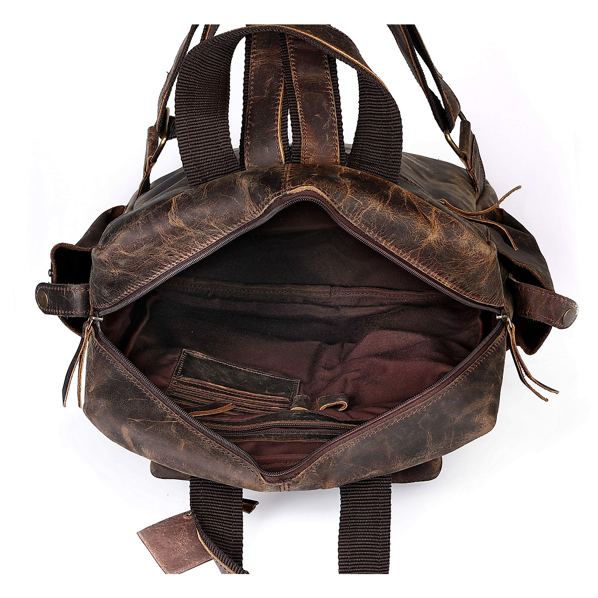 Ruzioon Vintage Buffalo Leather Backpack Multi Pockets Travel Bag for Men/Women