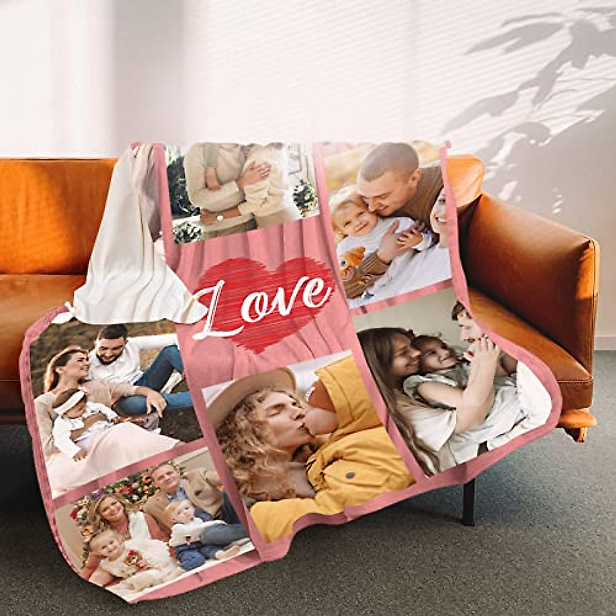 Custom Blanket with Photo Text, Personalized Flannel Picture Blanket for Adult Kid, Customized Collage Blankets with Photos, Mothers Day Birthday Gift for Mom from Daughter or Son(8 Photo W/Text)