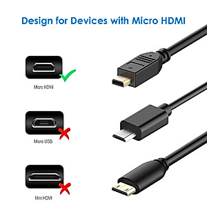 Rankie Micro HDMI Male to HDMI Male Cable, Compatible with GoPro Hero, Canon/Nikon/Sony Camera, 6 Feet (Black)