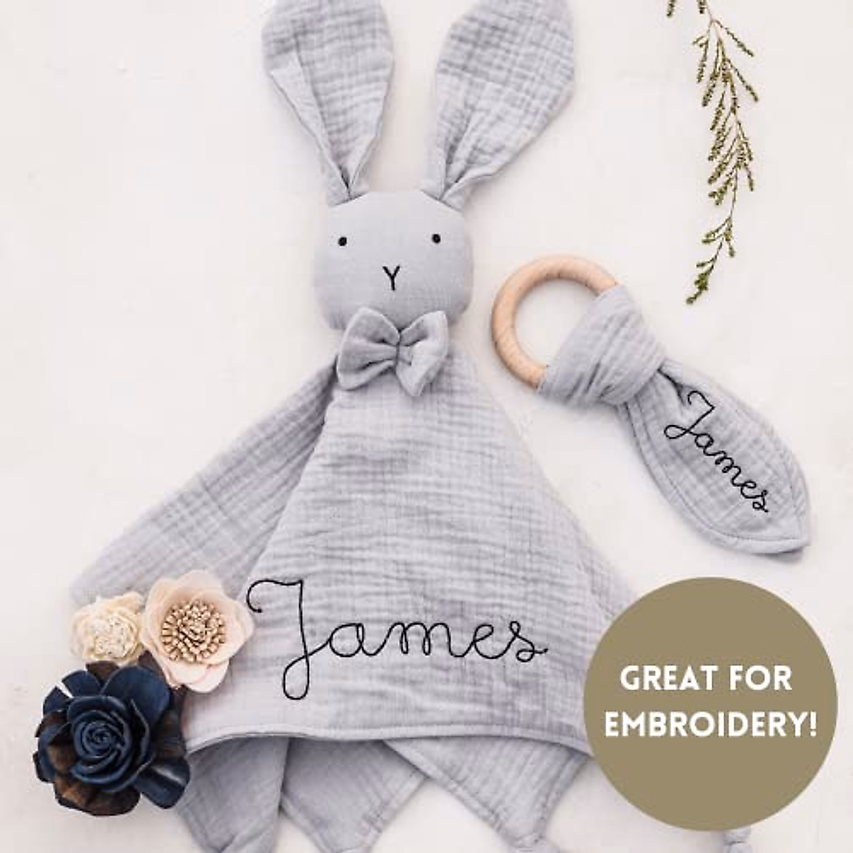 Grace & Graham Organic Muslin Cotton Bunny Lovey Blanket - Security Blankets for Babies - Ultra Soft & Breathable - Loveys for Babies - Unisex (Gray)