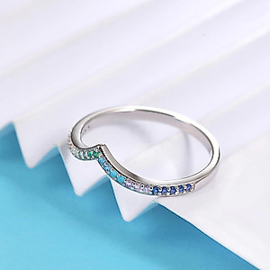 Qings 925 Sterling Silver Chevron Ring, Colorful Cubic Zirconia V Shape Stackable Ring Promise Ring Wedding Ring Engagement Ring for Women Birthday Gifts