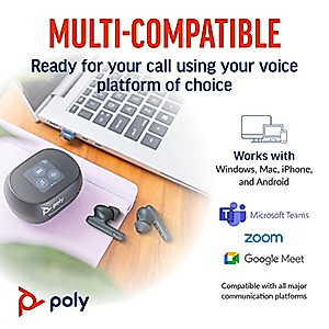 Poly Voyager Free 60+ UC True Wireless Earbuds (Plantronics) – Noise-Canceling Mics for Clear Calls – ANC – Smart Charge Case w/Touch Controls–Works w/iPhone,Android,PC/Mac,Zoom,Teams–Amazon Exclusive