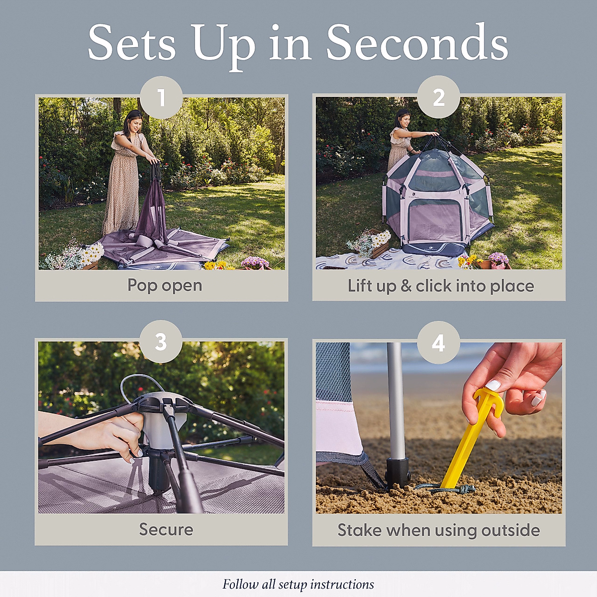 POP 'N GO PLAYPEN - Indoor & Outdoor Baby Playpen for Babies and Toddlers - Baby Beach Tent, Foldable, Portable W/Canopy, Travel Bag, & Mosquito Net - Pop Up Pack and Play Tent (Soft Pink)