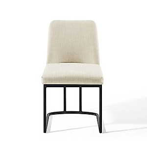 Modway Amplify Sled Base Upholstered Fabric Dining Side Chair, Black Beige 22 x 19 x 32