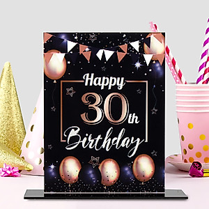 LINGTEER Happy 30th Birthday Black & Gold Balloon Acrylic Table Poster Centerpieces - 2 Pack of Birthday Table Topper,Cheers to Thirty Years Old Bday Party Decorations.