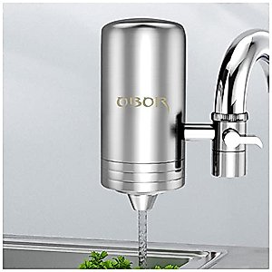 OBOR Faucet Water Filter Stainless Steel Tap Water Filter with Ultrafiltration Membrane Reduce Chlorine, Heavy Metals and Bad Taste, BPA Free and Pollutants Faucet Water Purifier (1 Filters Included)