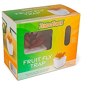 ZendoZones Fruit Fly Trap with Zendo Lure, Joyful Janet with Plastic, White Base, Refillable and Reusable, Long-Lasting