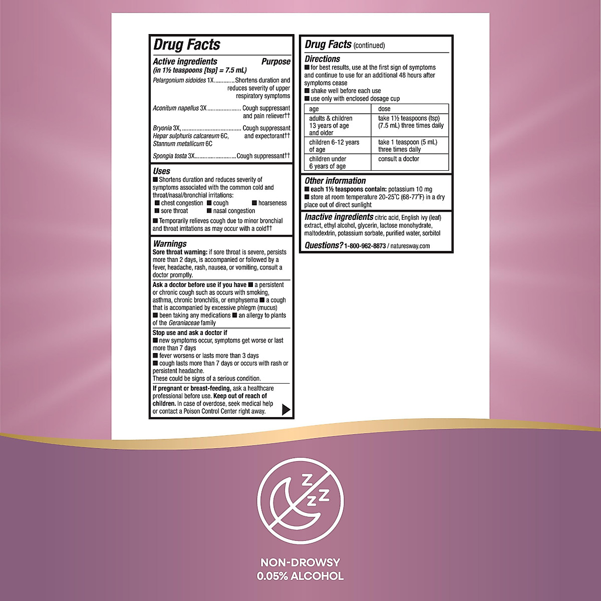 Nature's Way Cough Relief Syrup, Umcka, Chest Congestion, Sore Throat, Cough, Hoarseness, Phenylephrine Free, Homeopathic, Non-Drowsy, 4 Fl Oz (Packaging May Vary)