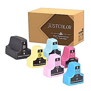 JUSTCOLOR Compatible Ink Cartridges Replacement for HP 02 Ink Cartridge to use with Photosmart D7155 D7160 D7245 D7255 D7363 D7460 3210 3310 C5180 C6250 C6280 C7280 C7180 D7255 Printer (6-Pack)