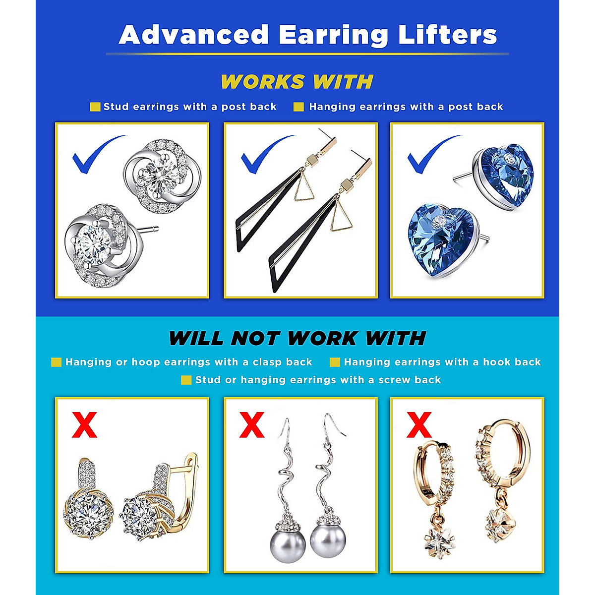 Earring Backs for Droopy Ears 3 Pairs Earring Lifters Backs Earrings Backings 18k Gold Plated Rose Gold Plated Earring Backs for Droopy Ears Ear Lifting Earing Backs Earring Backs for Heavy Earring