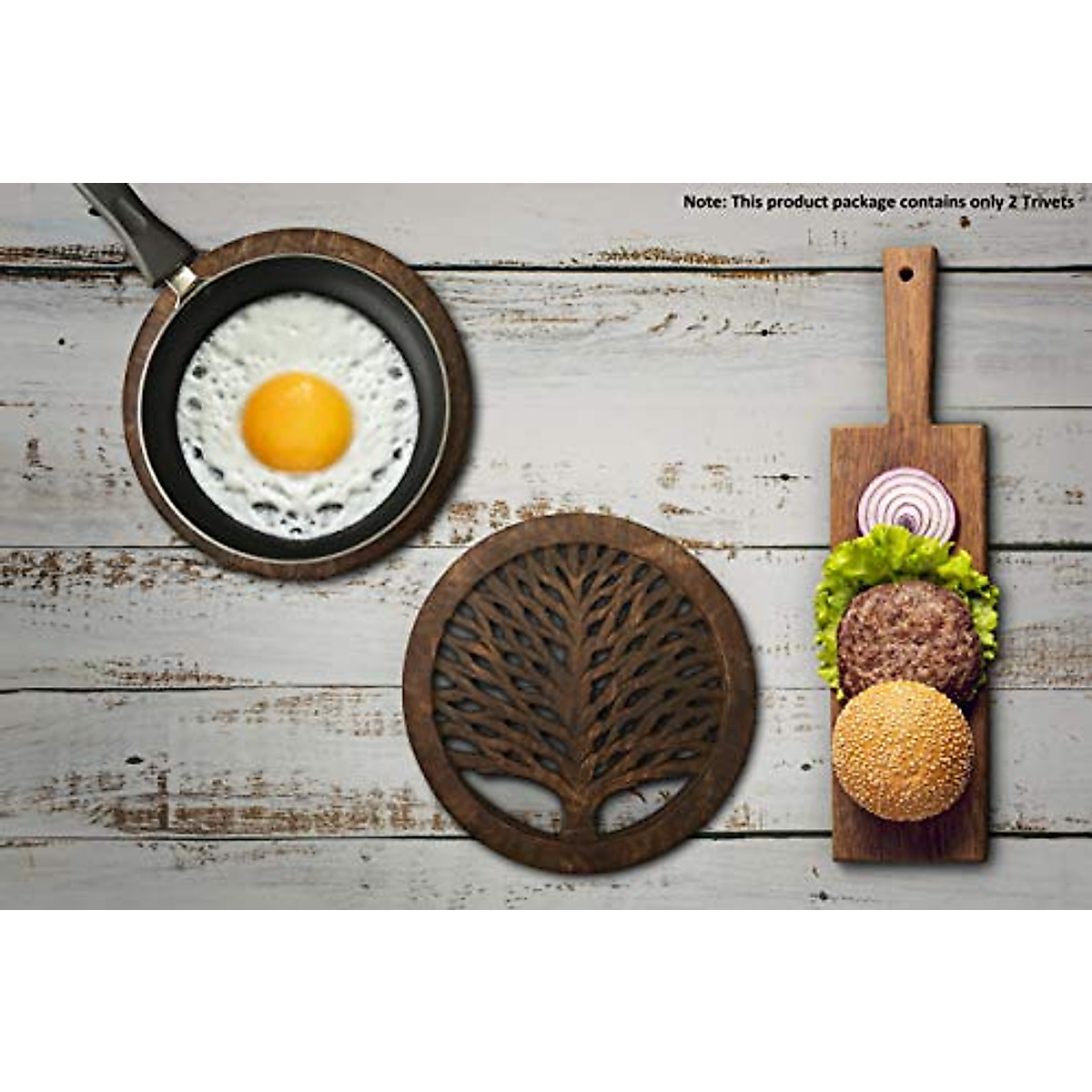 Set of 2 Wooden Trivets for Hot Dishes Pots and Pans Tea Pot Holders Nonslip Heat Resistant Kitchen Counter Accessories for Table Countertops (TRWAL) 8" Diameter Tree of Life Design