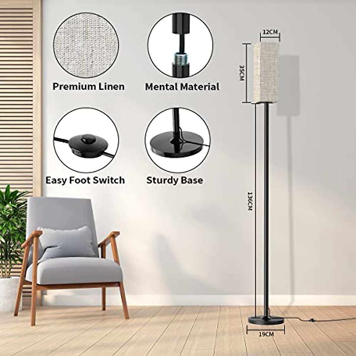 Firturezir Floor Lamp for Living Room, Modern Floor Lamp with Remote Control, Stepless Dimmable 12W Bulb Included, APP Connection and Usage Standing Lamp Tall Lamps for Living Room Bedroom